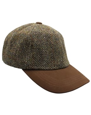 Green | Harris Tweed Leather Peaked Baseball Cap | Expert Verdict